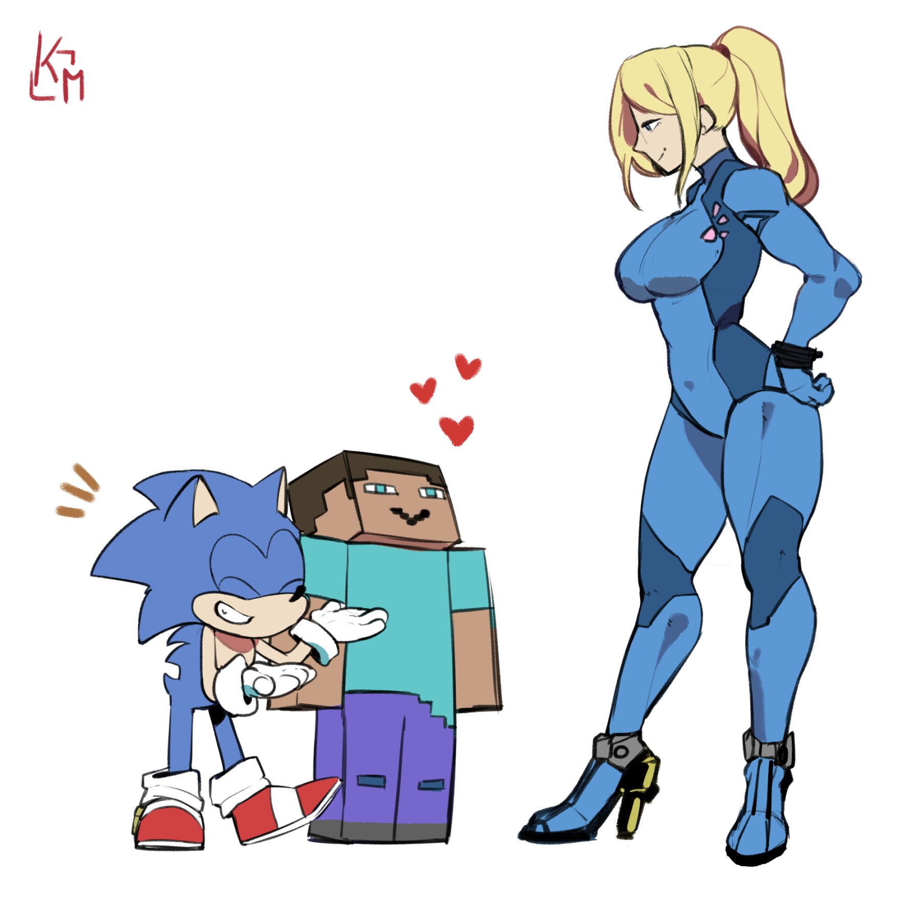 Samus Aran Sonic The Hedgehog And Steve Super Smash Bros And 3 More Drawn By Kamiranaito