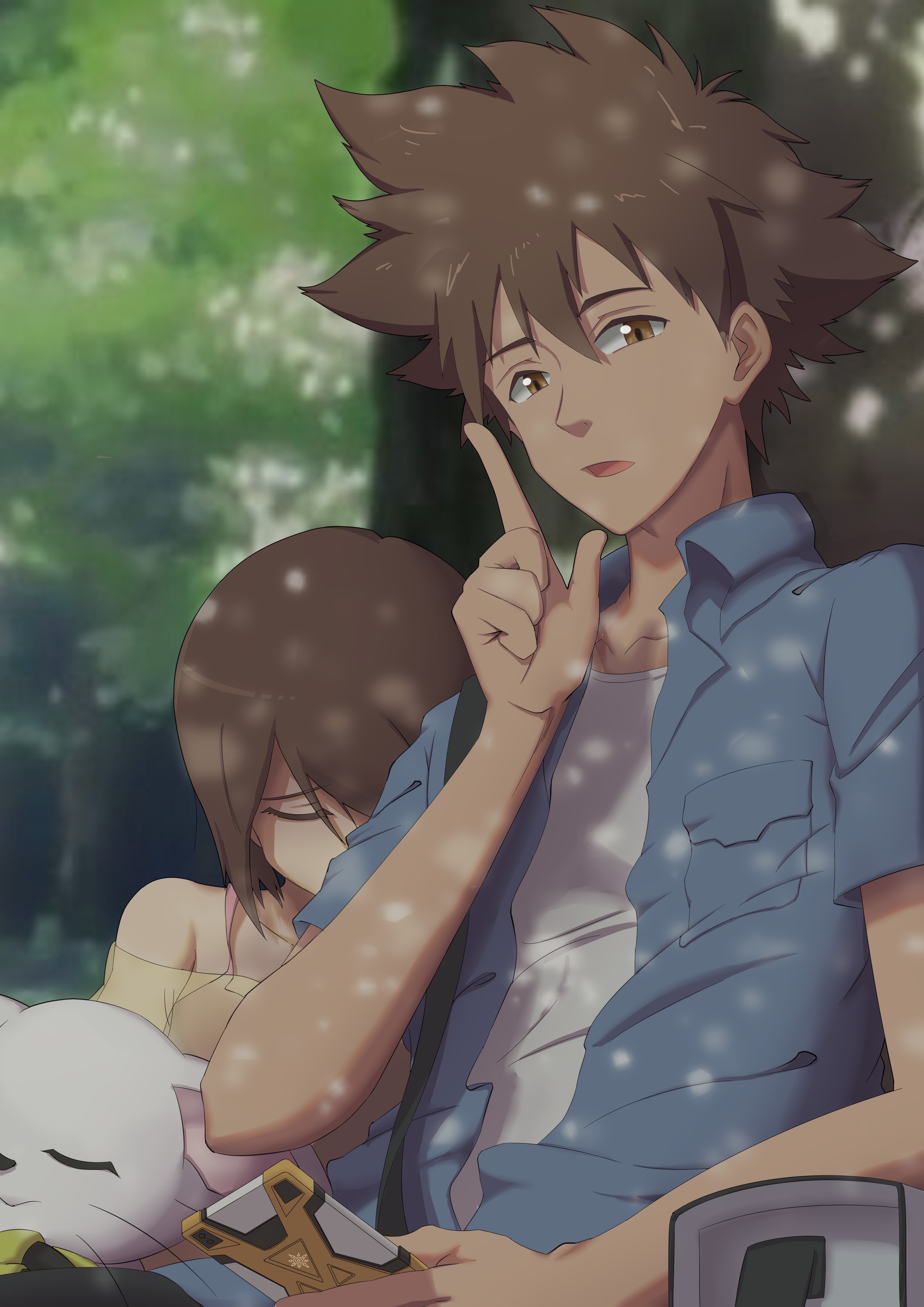 Yagami Hikari Yagami Taichi And Tailmon Digimon And 2 More Drawn By