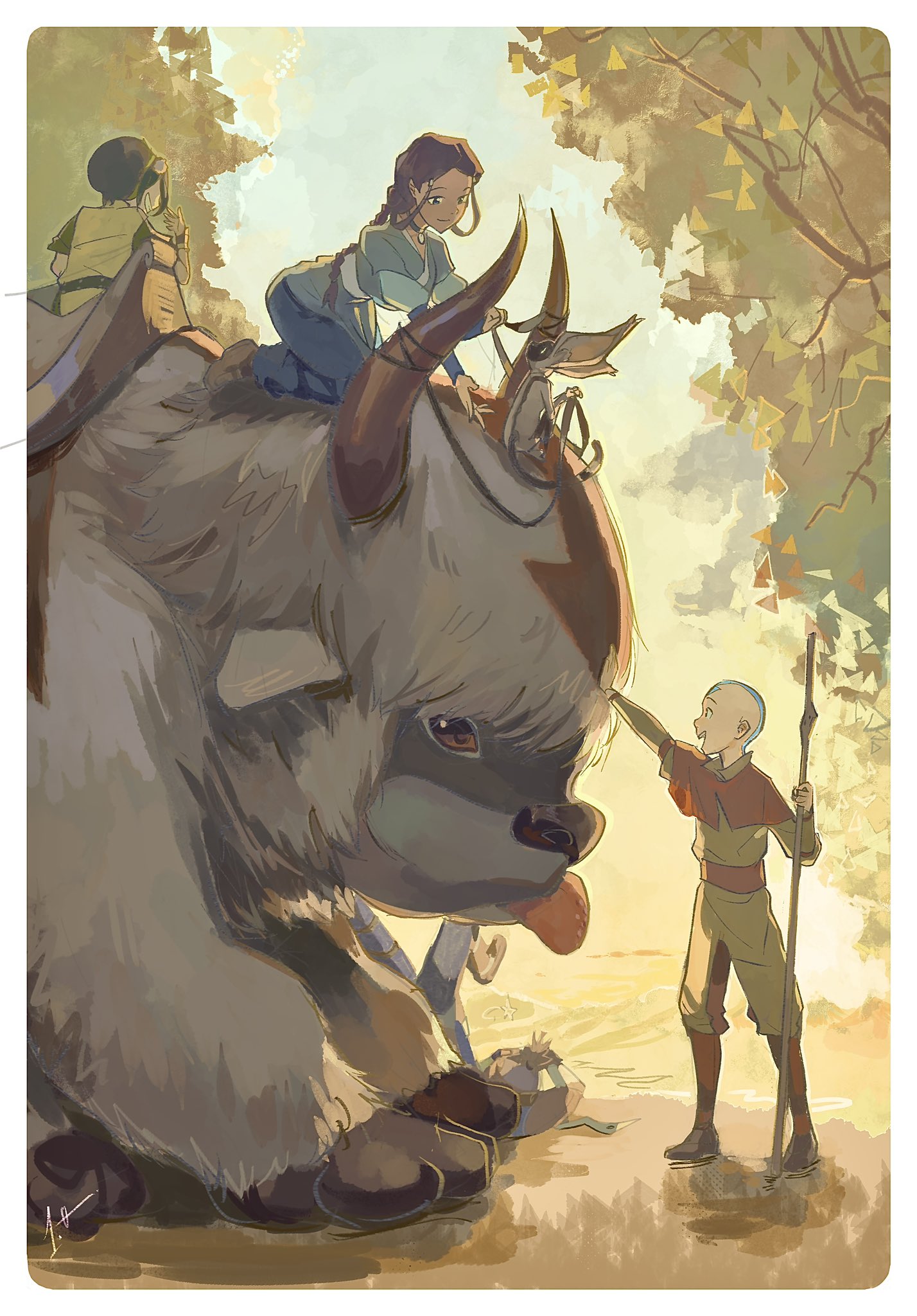 Toph Bei Fong Katara Aang Sokka Appa And 1 More Avatar Legends And 1 More Drawn By