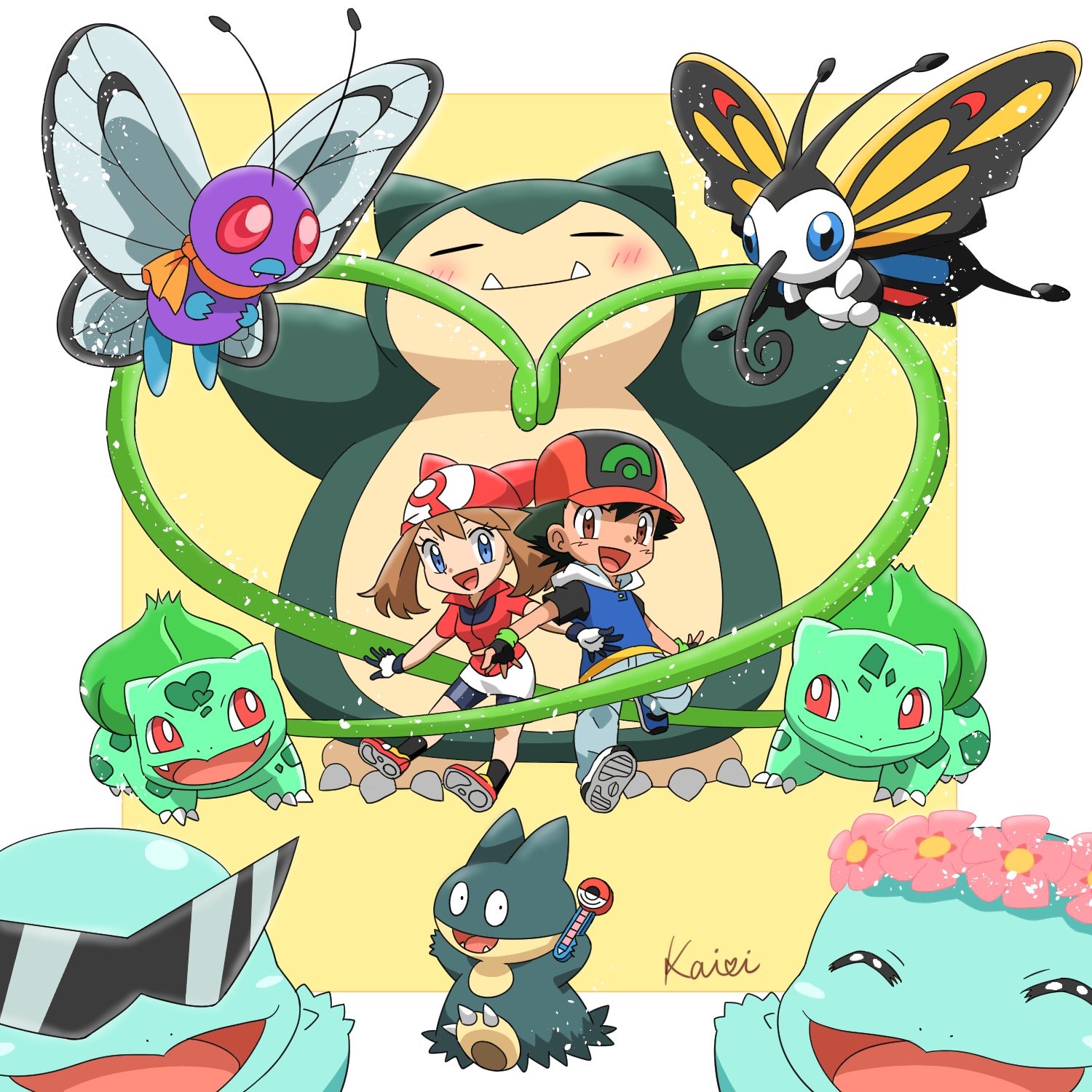 May Ash Ketchum Bulbasaur Squirtle Snorlax And 3 More Pokemon And 2 More Drawn By Kairi