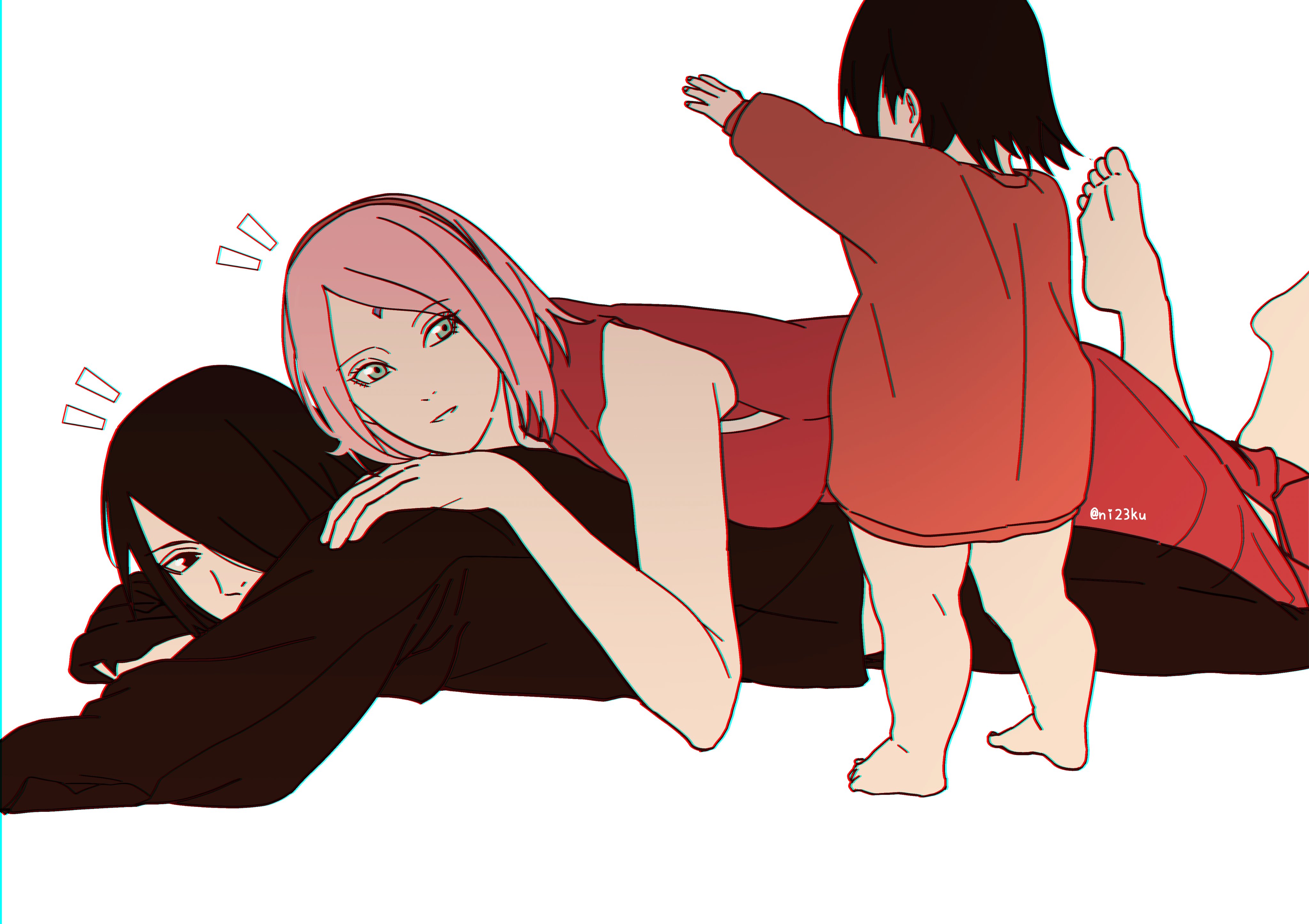 Haruno Sakura Uchiha Sasuke And Uchiha Sarada Naruto And 1 More Drawn By Nikuni23ku