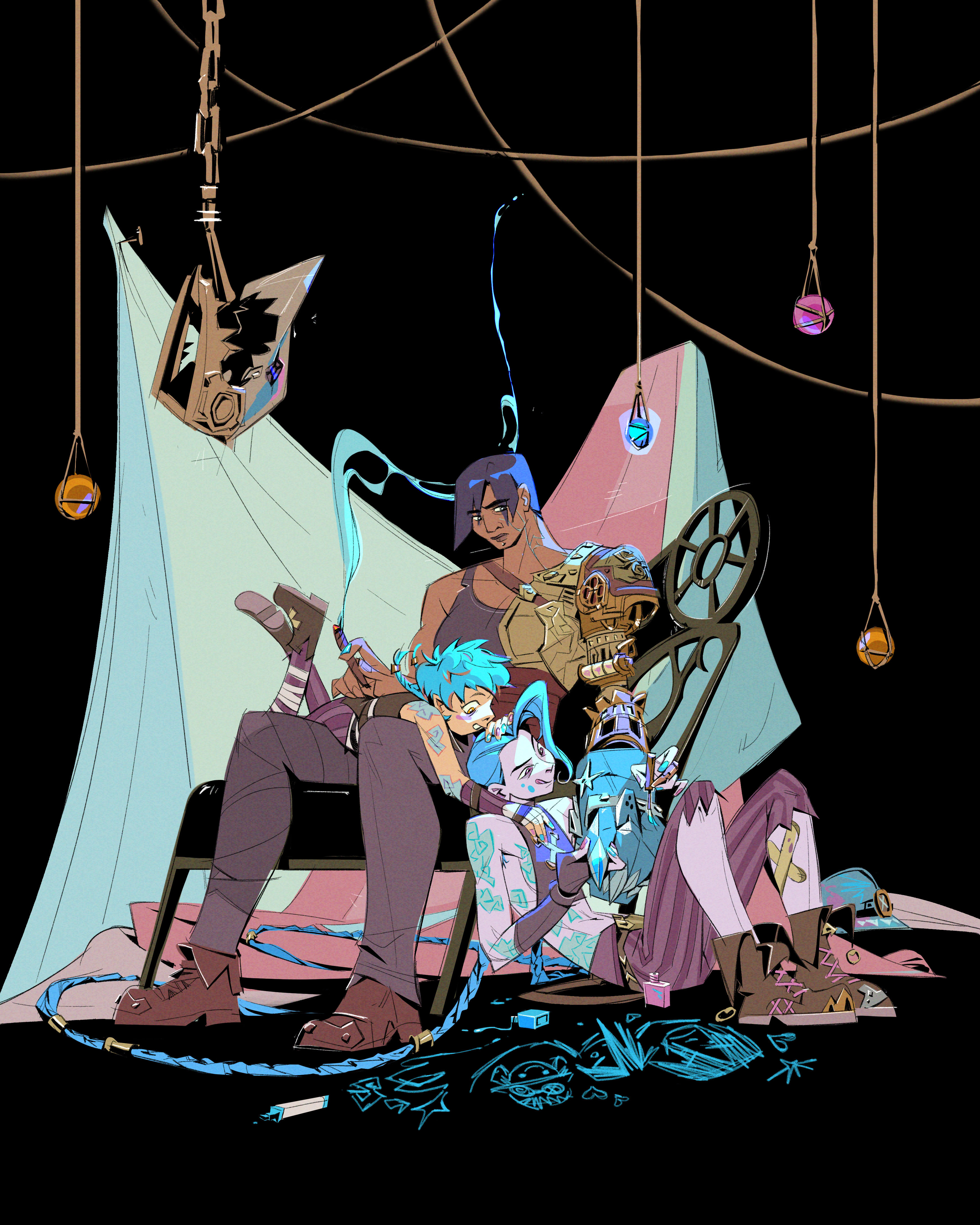 Jinx Arcane Jinx Isha And Sevika League Of Legends And 1 More Drawn By Vickychendraws