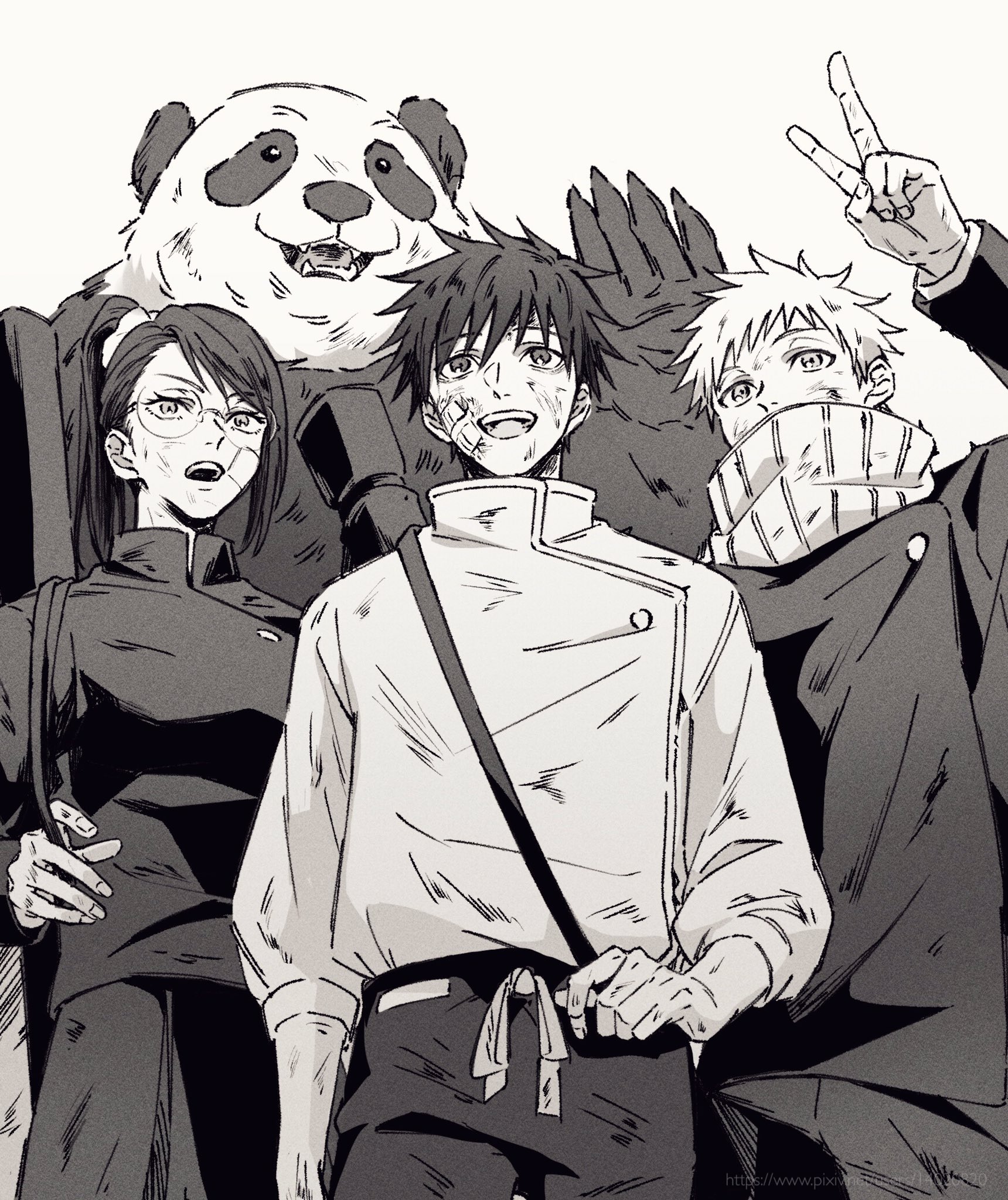 Zenin Maki Okkotsu Yuuta Inumaki Toge And Panda Jujutsu Kaisen Drawn By Saamon