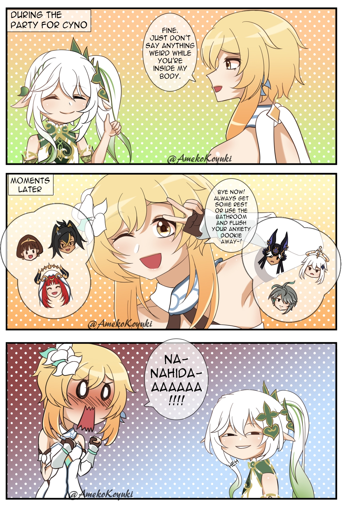 Lumine Nahida Paimon Alhaitham Cyno And 1 More Genshin Impact Drawn By Amekokoyuki