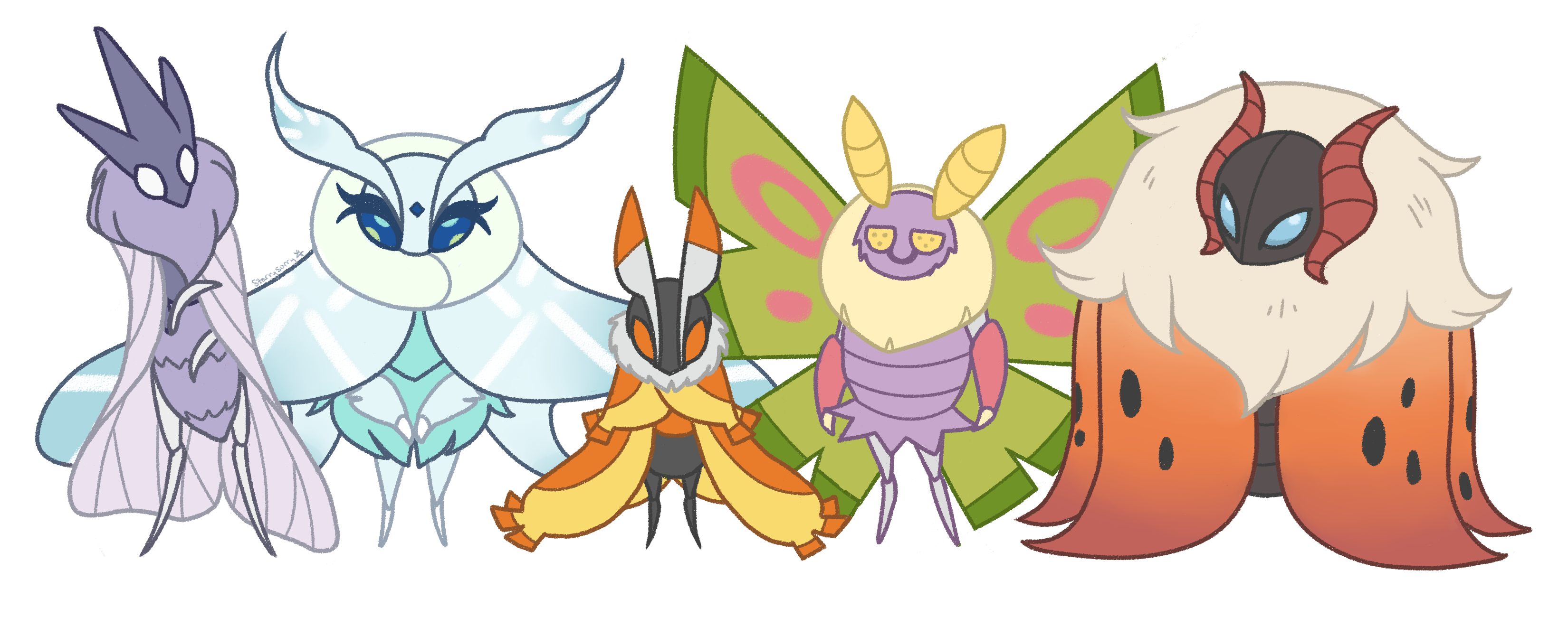 Volcarona Venomoth Frosmoth Dustox And Mothim Pokemon And 1 More Drawn By Starrysorry