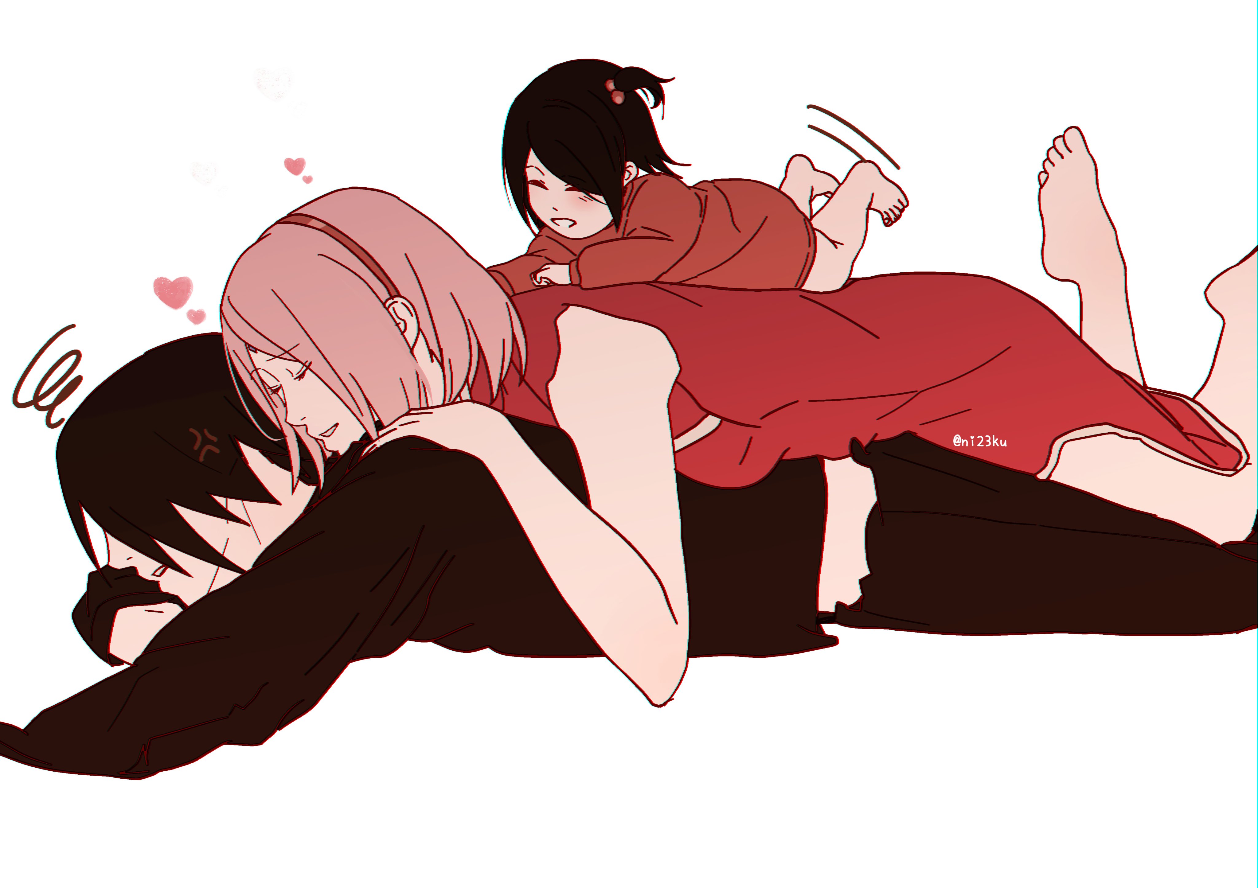 Haruno Sakura Uchiha Sasuke And Uchiha Sarada Naruto And 1 More Drawn By Nikuni23ku