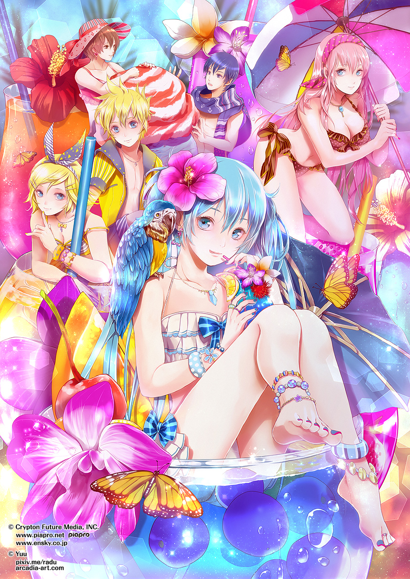 Hatsune Miku Kagamine Rin Kagamine Len Megurine Luka Kaito And 1 More Vocaloid Drawn By