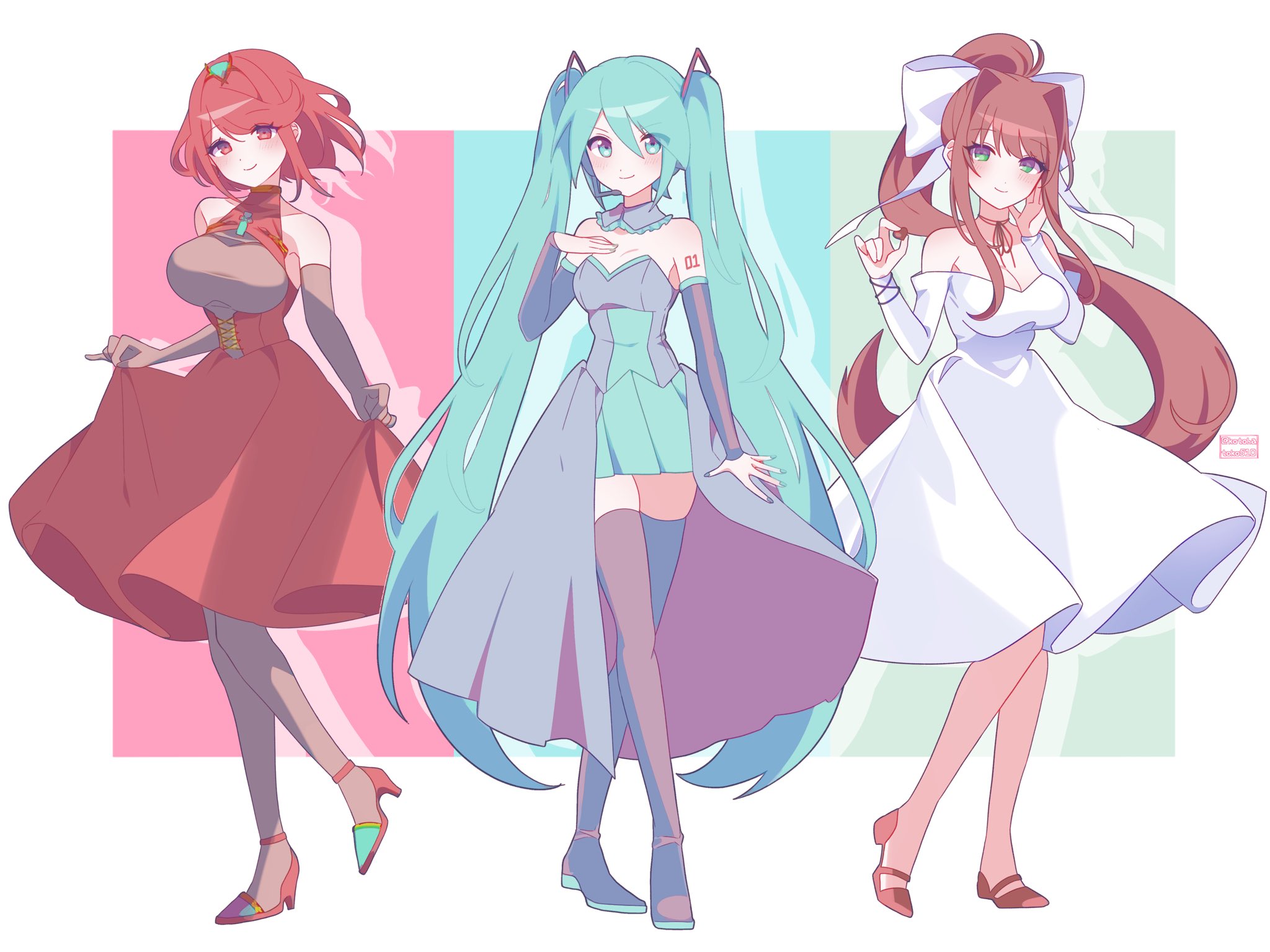 hatsune miku, pyra, and monika (vocaloid and 3 more) drawn by ... hatsune miku, pyra, and monika (vocaloid and 3 more) drawn by ...