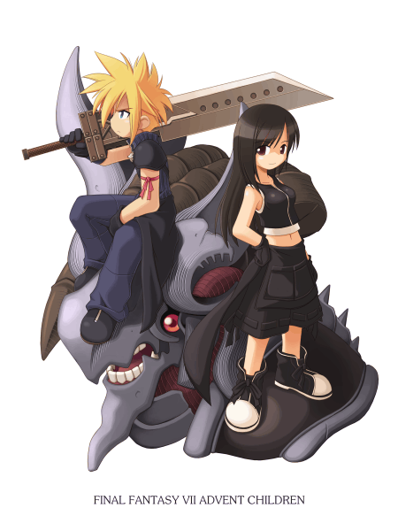 Tifa Lockhart Cloud Strife Bahamut And Bahamut Shin Final Fantasy