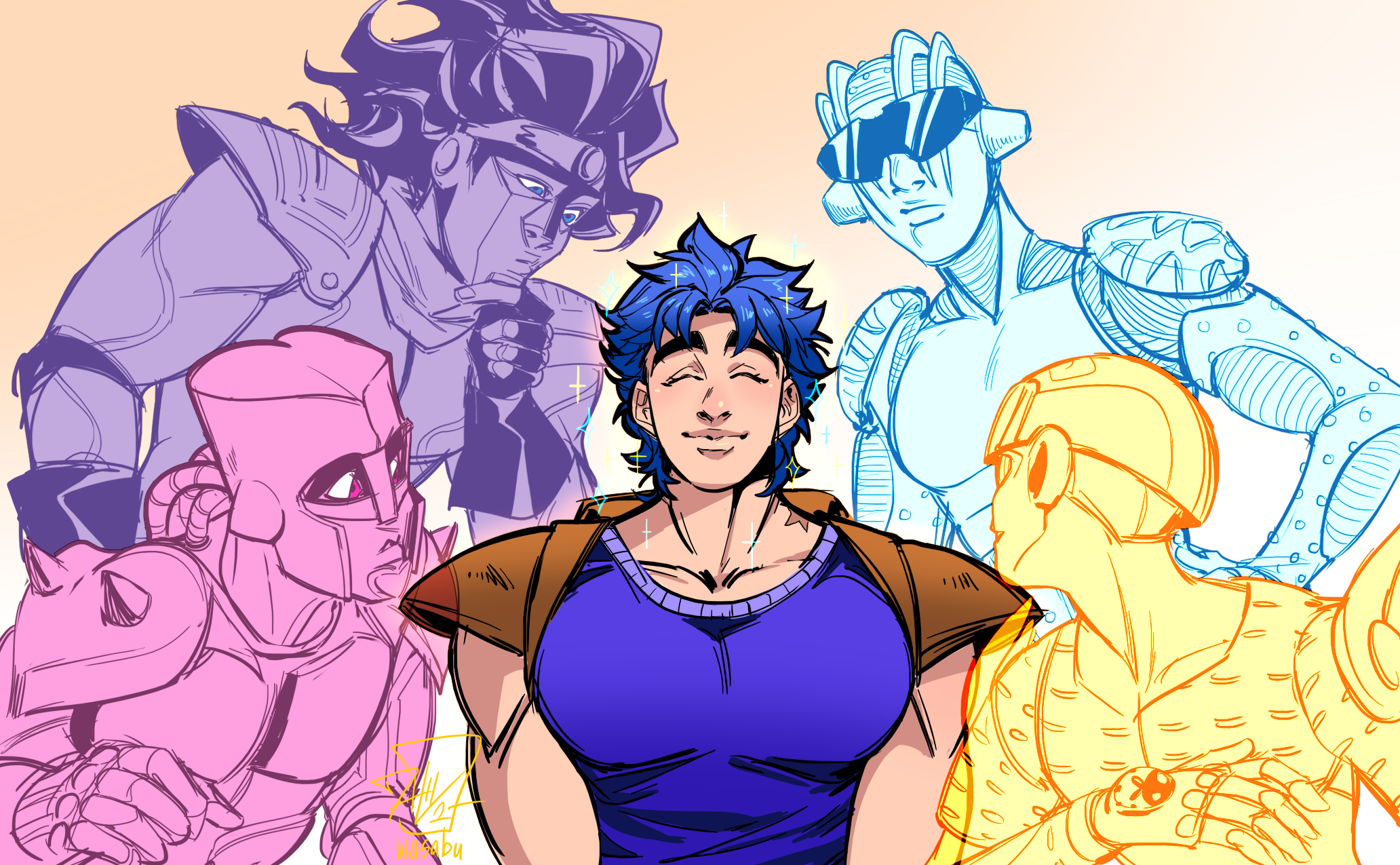 Jonathan Joestar Star Platinum Crazy Diamond Gold Experience And Stone Free Jojo No Kimyou