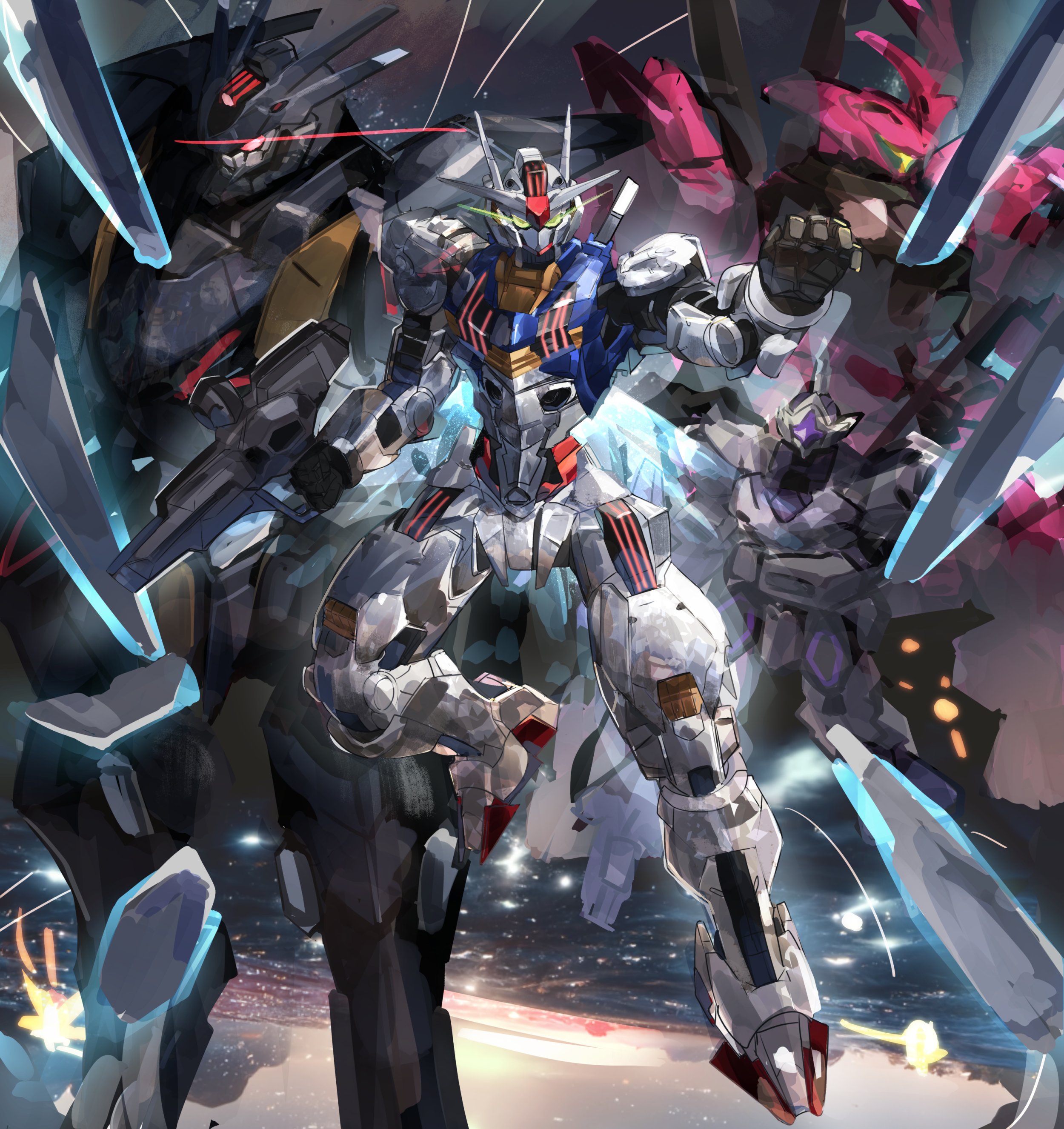 Gundam Aerial Gundam Pharact Dilanza Guel Custom And Michaelis Gundam And 1 More Drawn By