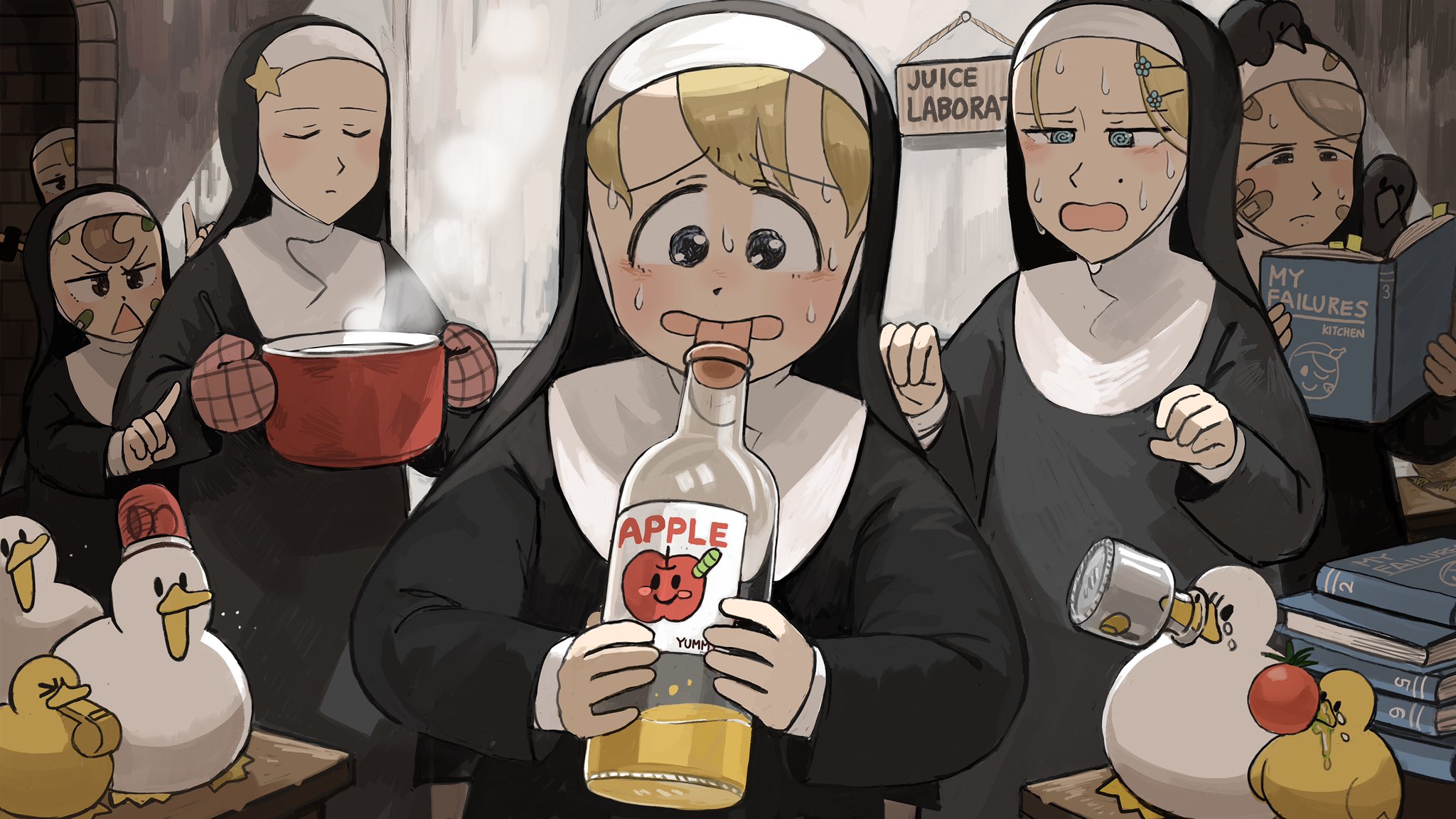 Clumsy Nun Froggy Nun Spicy Nun Strict Nun Star Nun And 1 More Little Nuns Drawn By Diva
