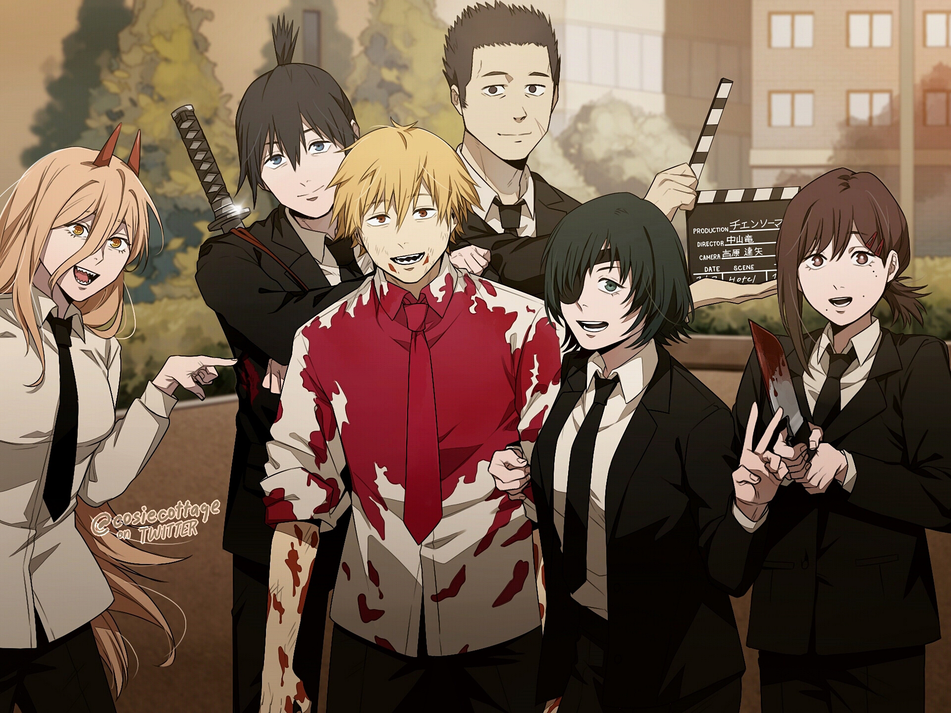 Power Denji Higashiyama Kobeni Hayakawa Aki Himeno And 1 More Chainsaw Man Drawn By