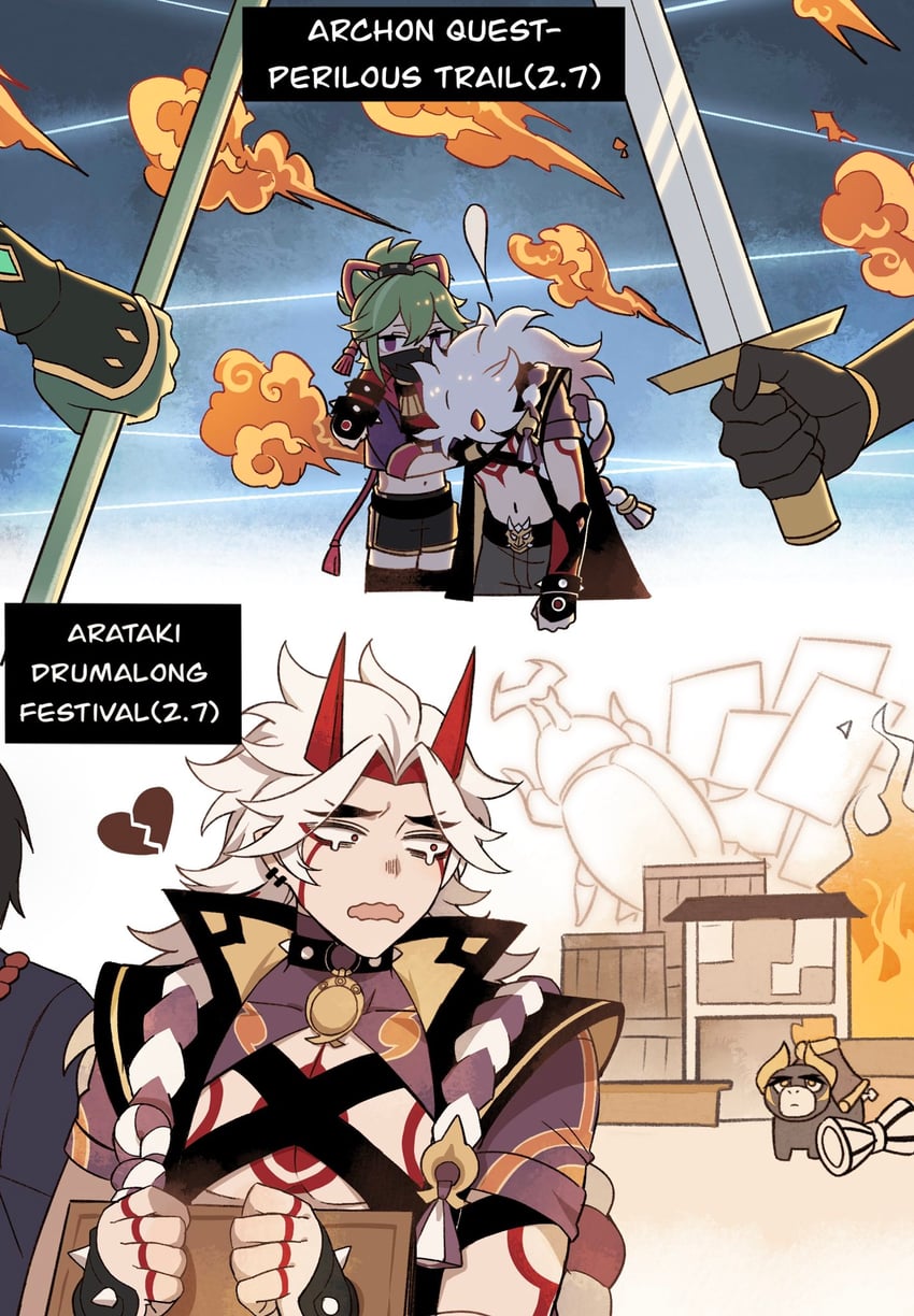 Aether Xiao Kuki Shinobu Arataki Itto Onikabuto And 1 More Genshin Impact Drawn By