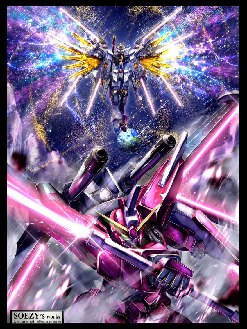 Mighty Strike Freedom Gundam And Infinite Justice Gundam Type Ii Gundam And 2 More Drawn By