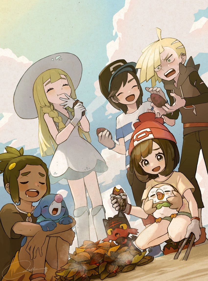 Lillie Selene Rowlet Elio Gladion And 2 More Pokemon And 2 More Drawn By Miumiuuu721