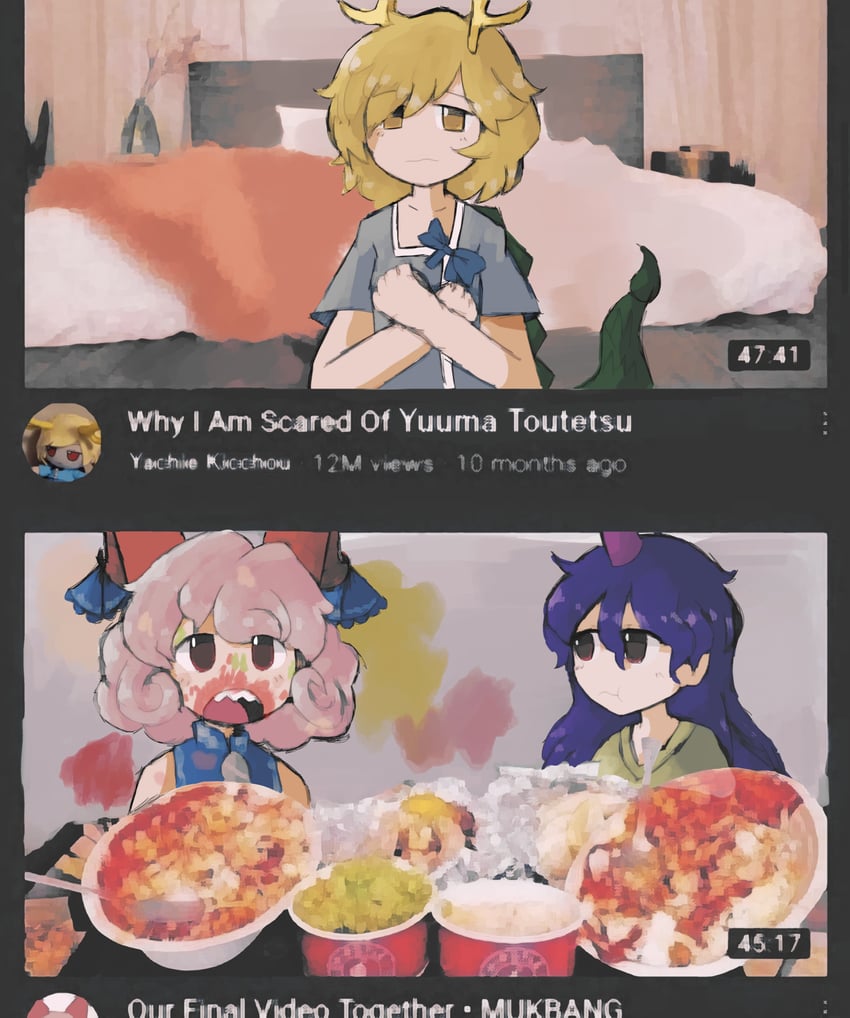 Kicchou Yachie Toutetsu Yuuma Tenkajin Chiyari And Nikocado Avocado Touhou And 2 More Drawn