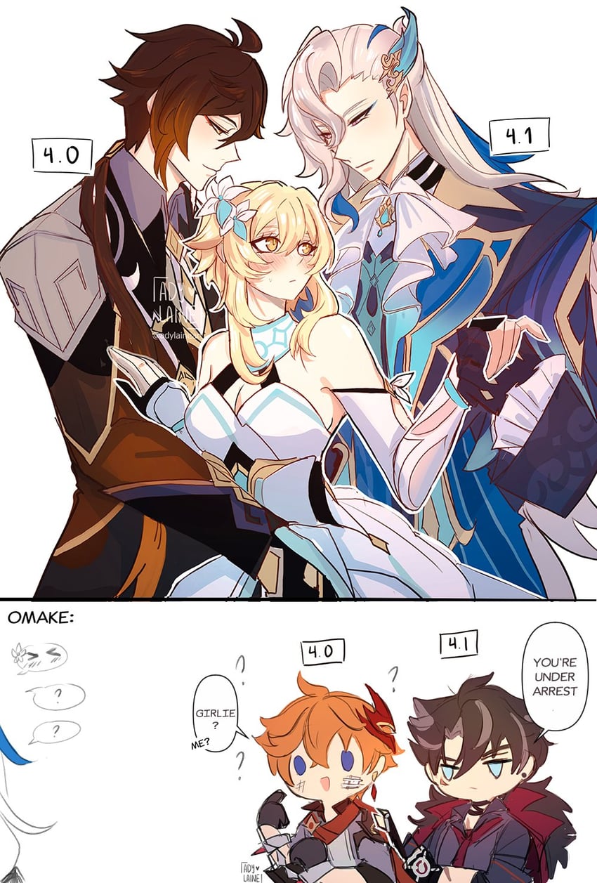 Lumine Zhongli Tartaglia Neuvillette And Wriothesley Genshin Impact Drawn By Adylaineart