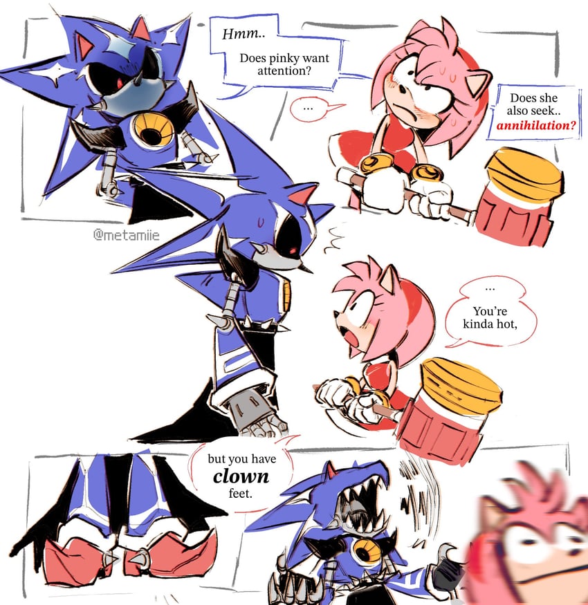 Amy Rose Metal Sonic Neo Metal Sonic And Metal Overlord Sonic And 2 More Drawn By Metamiie