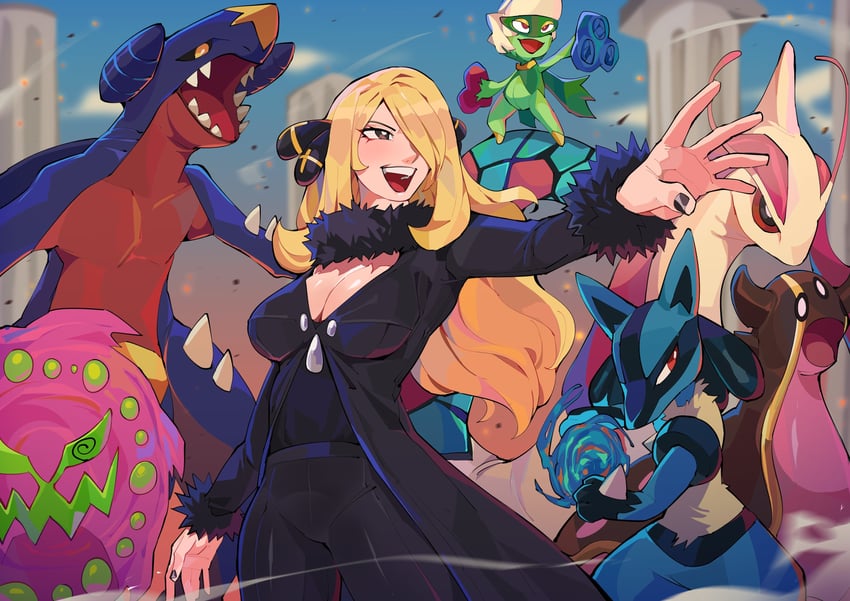 Cynthia Lucario Garchomp Milotic Roserade And 3 More Pokemon And 1 More Drawn By