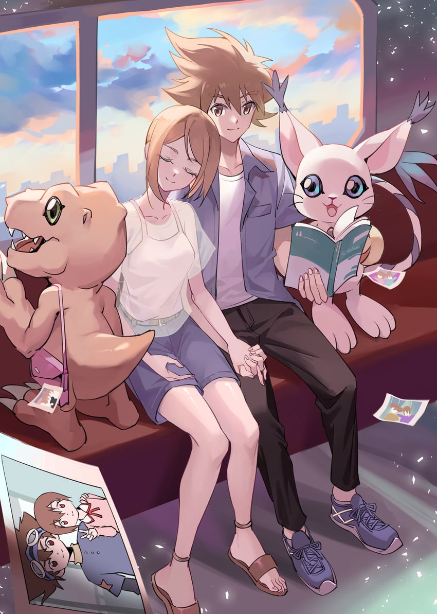 Yagami Hikari Yagami Taichi Tailmon And Agumon Digimon Drawn By