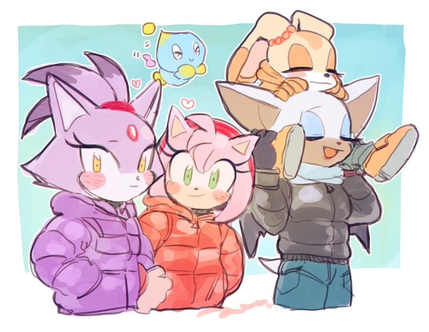 Amy Rose Rouge The Bat Blaze The Cat Cream The Rabbit And Cheese Sonic Drawn By Pam3le
