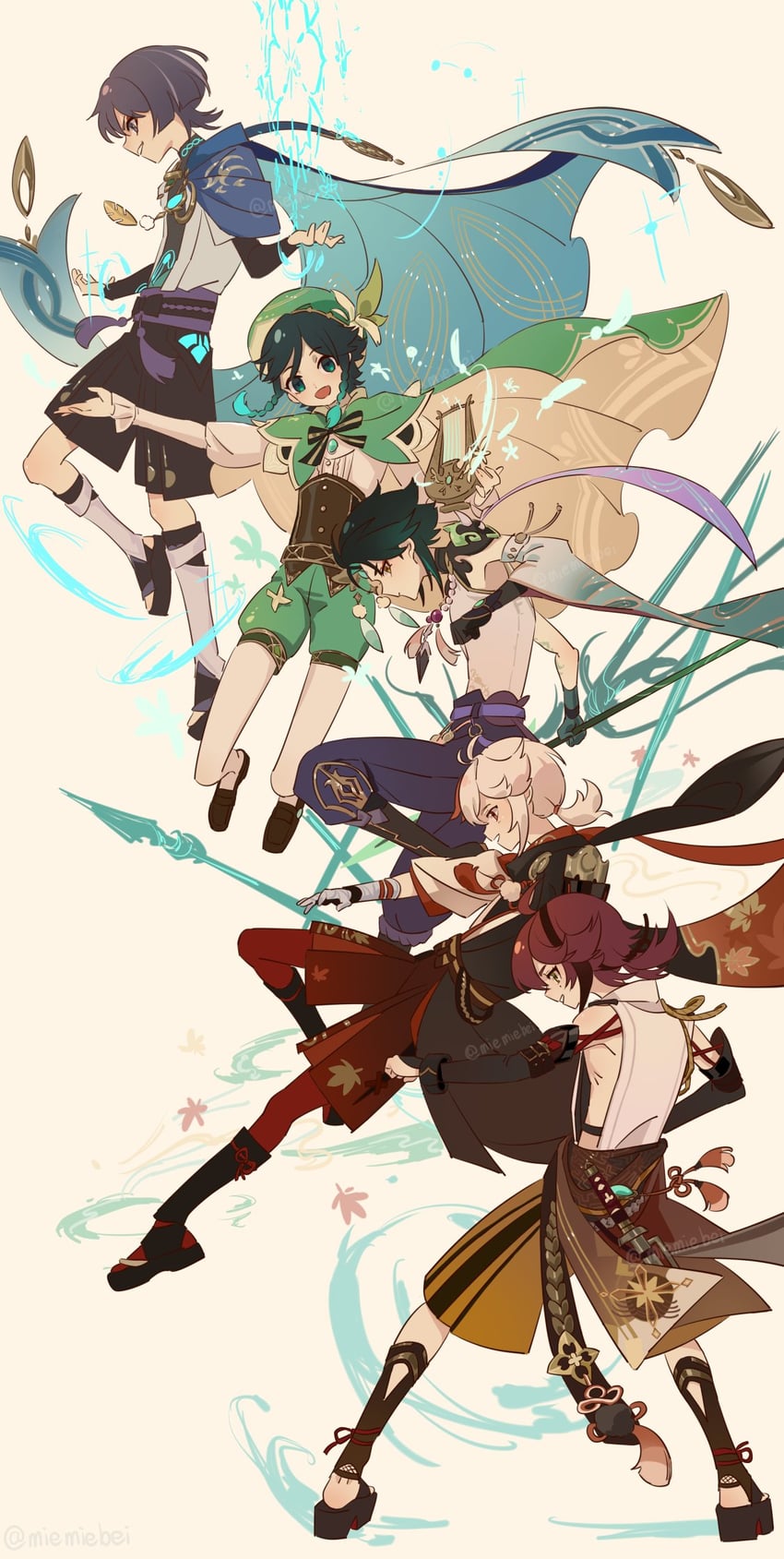 Venti Xiao Scaramouche Kaedehara Kazuha Wanderer And 1 More Genshin Impact Drawn By