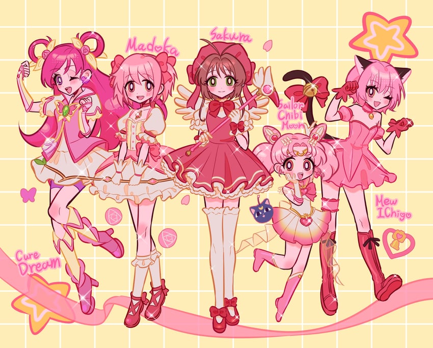Kaname Madoka Kinomoto Sakura Chibi Usa Yumehara Nozomi Sailor Chibi Moon And 5 More Mahou