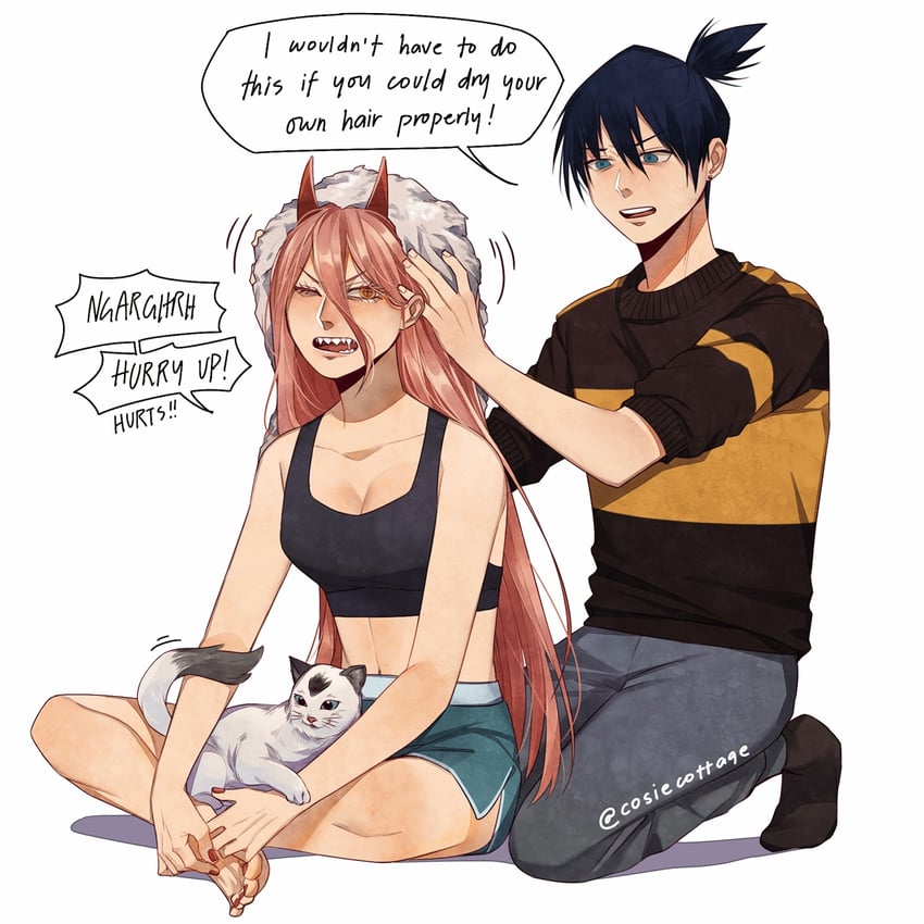 Power Hayakawa Aki And Meowy Chainsaw Man Drawn By Cosiecottage