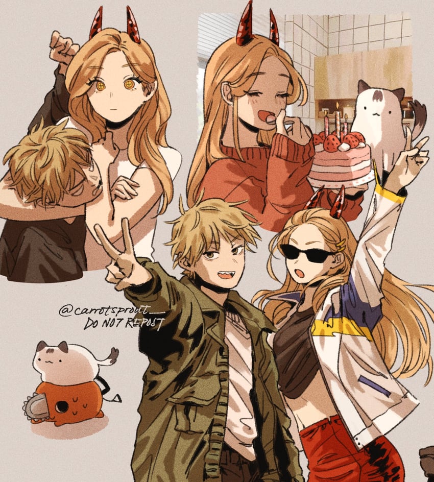 Power Denji Pochita And Meowy Chainsaw Man Drawn By Carrotsprout