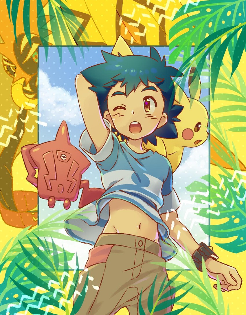 Pikachu Ash Ketchum Rotom Rotom Dex And Tapu Koko Pokemon And 2 More Drawn By Okaohito1