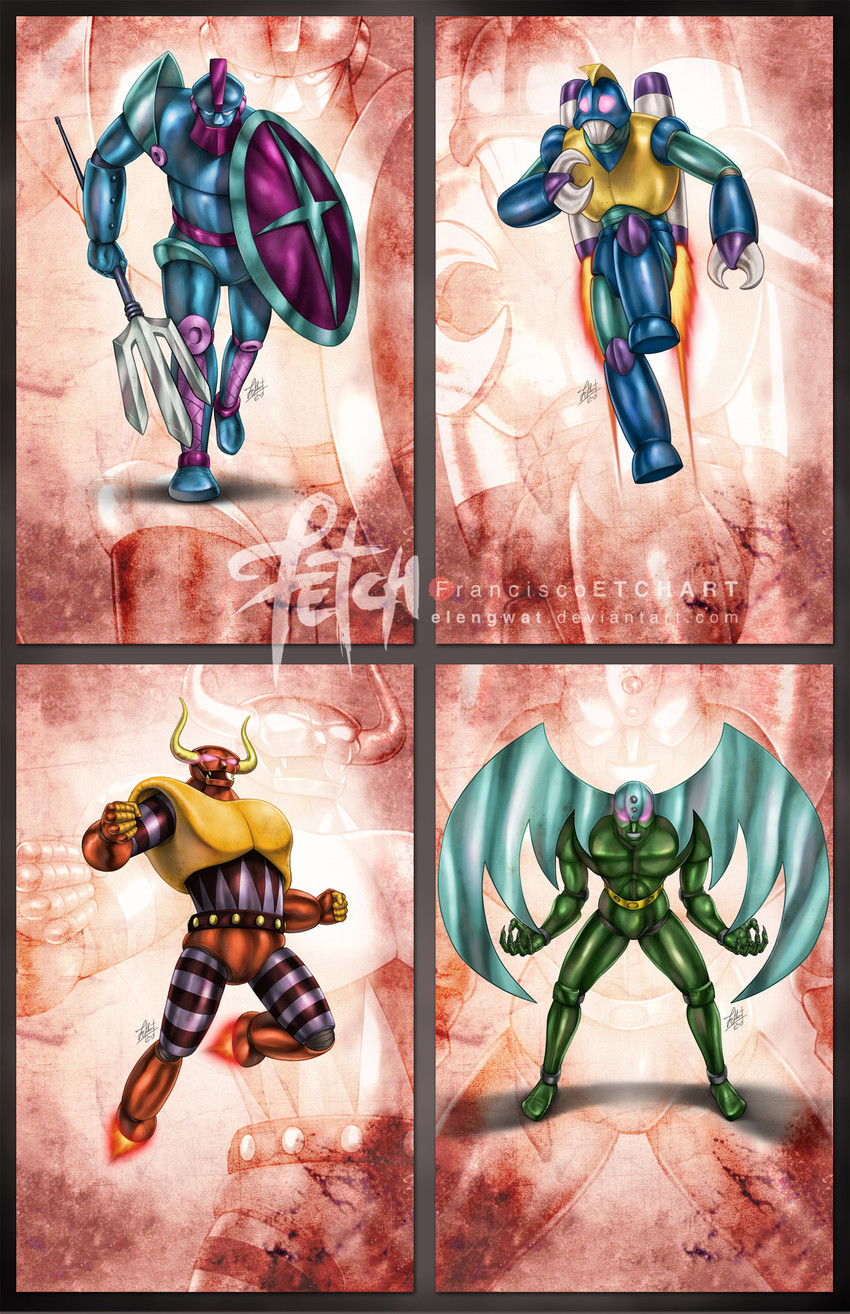 Demos F3 Spartan K5 Greyder F3 And Aeros B3 Mazinger Z Drawn By