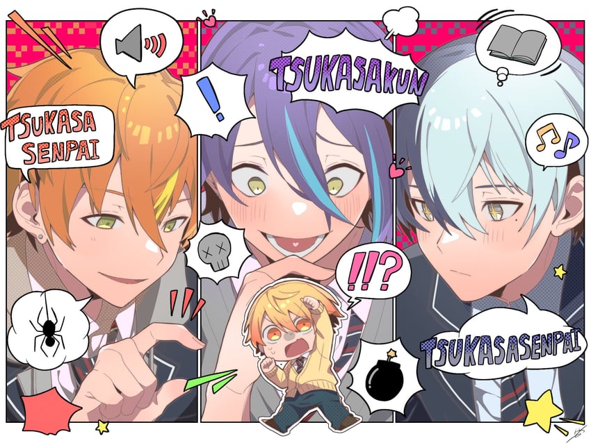 Tenma Tsukasa Kamishiro Rui Aoyagi Touya And Shinonome Akito Project Sekai Drawn By
