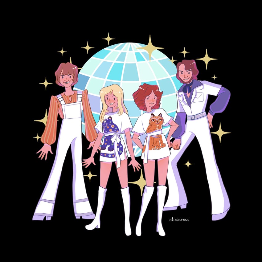 Bjorn Ulvaeus Benny Andersson Anni Frid Lyngstad And Agnetha Faltskog Abba Drawn By Alicia