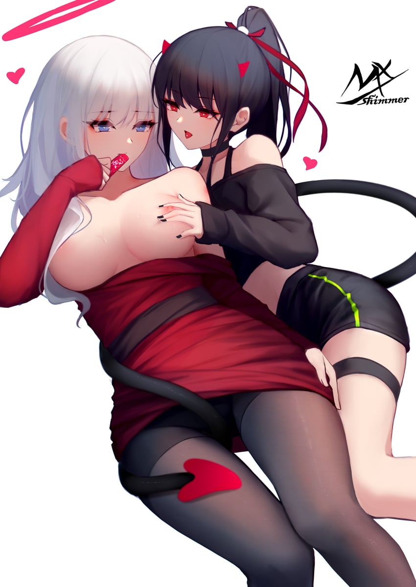 Black Haired Demon Girl And Angel Girl Original Drawn By Shimmer