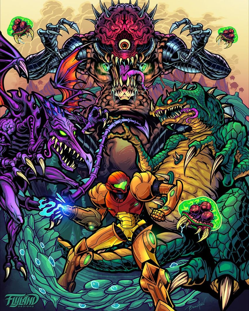 Samus Aran Metroid Ridley Mother Brain And Kraid Metroid And 1 More Drawn By