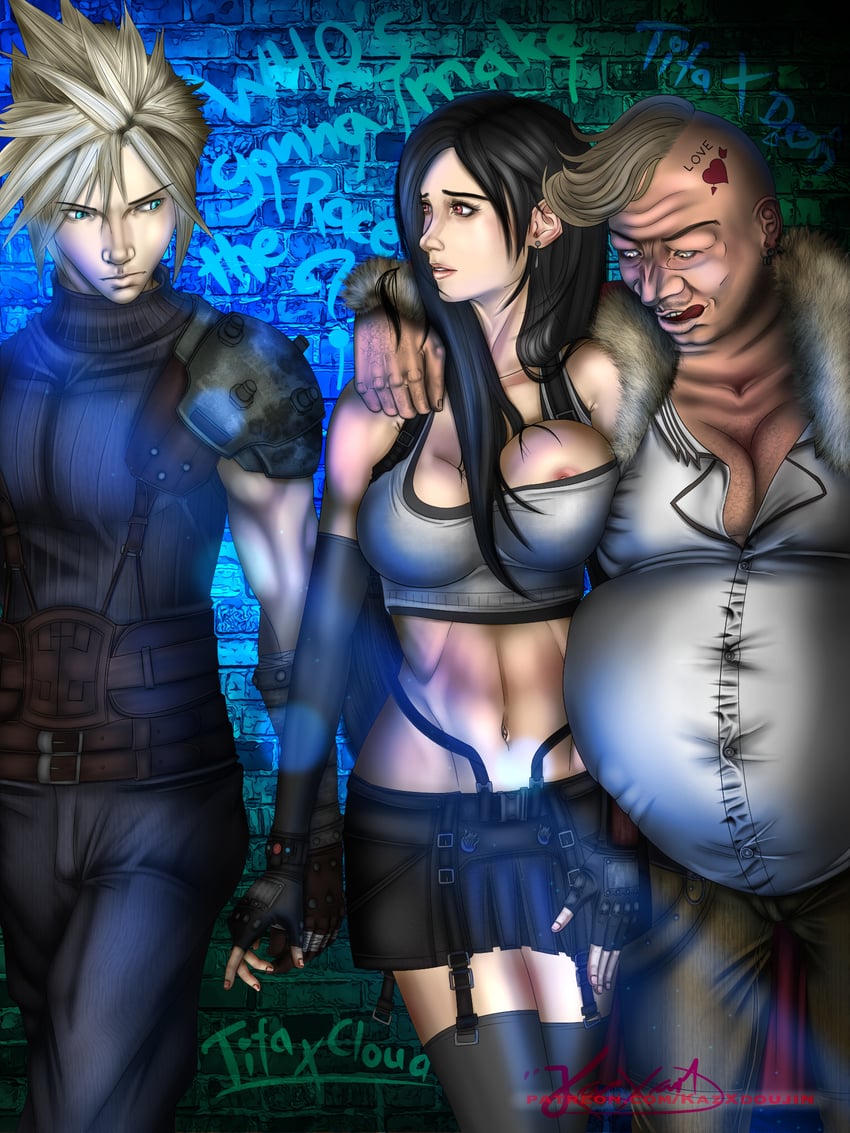 Tifa Lockhart Cloud Strife And Don Corneo Final Fantasy And 1 More Drawn By Kazxdoujin